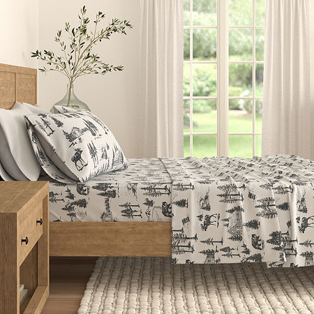Click here for Linery Flannel Lodge Sheet Set  One Size  White prices