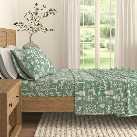 Click here for Linery Flannel Lodge Sheet Set  One Size  Green prices