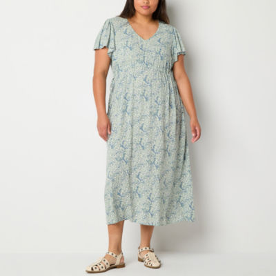 Frye and Co. Womens Short Sleeve Maxi Dress Plus, Color: Lily Pad Combo ...