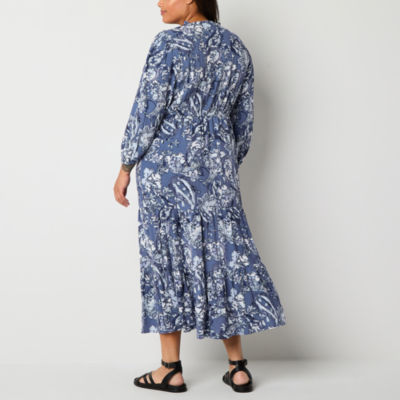 Frye and Co. Womens Long Sleeve Maxi Dress Plus, Color: Gray Blue Combo ...