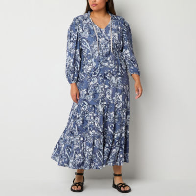 Frye and Co. Womens Long Sleeve Maxi Dress Plus, Color: Gray Blue Combo ...