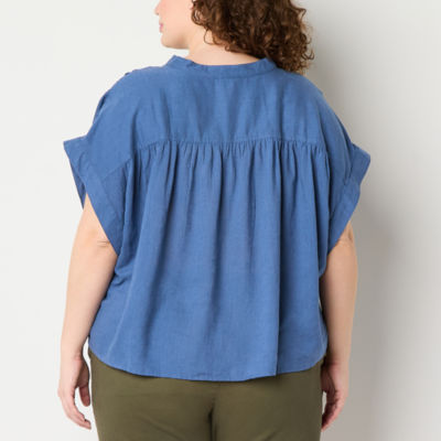 a.n.a Plus Womens Split Crew Neck Short Sleeve Blouse - JCPenney