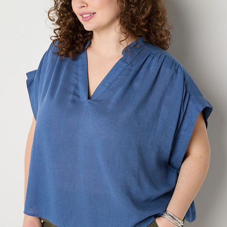 Click here for a.n.a Womens Split Crew Neck Short Sleeve Plus Blo... prices