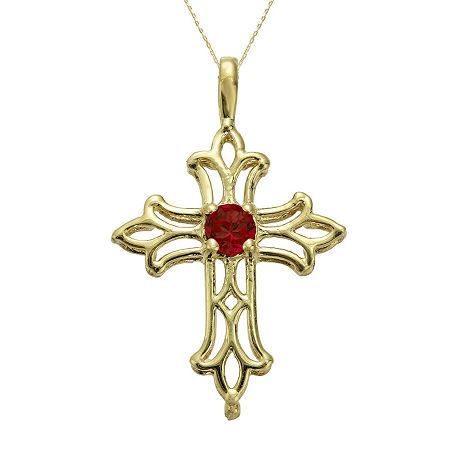Click here for Lab-Created Ruby 10K Yellow Gold Cross Pendant Nec... prices
