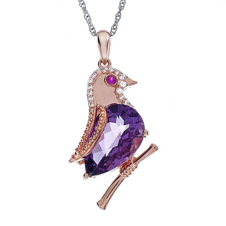 Click here for Lab-Created Amethyst and Ruby Bird Pendant Necklac... prices