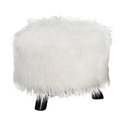 16" Wide White Faux Fur Foot Stool, Color: White - JCPenney
