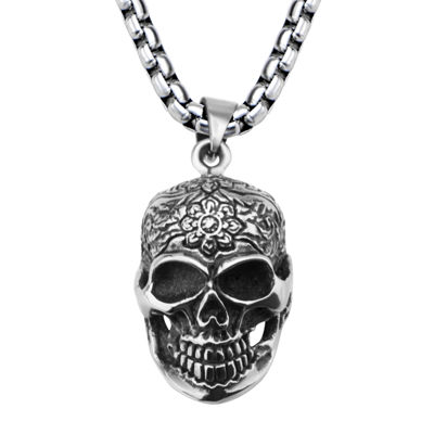 Stainless Steel Flower Skull Pendant Necklace - JCPenney