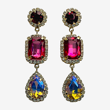 Click here for Bijoux Bar Gold Tone Womens Pink Glass Drop Earrin... prices