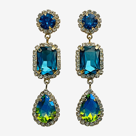 Click here for Bijoux Bar Gold Tone Womens Blue Glass Drop Earrin... prices