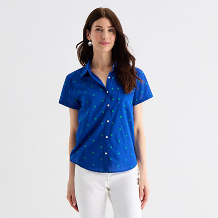 Click here for St. Johns Bay Womens Short Sleeve Regular Fit Butt... prices
