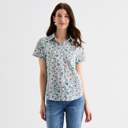 Click here for St. Johns Bay Womens Short Sleeve Regular Fit Butt... prices