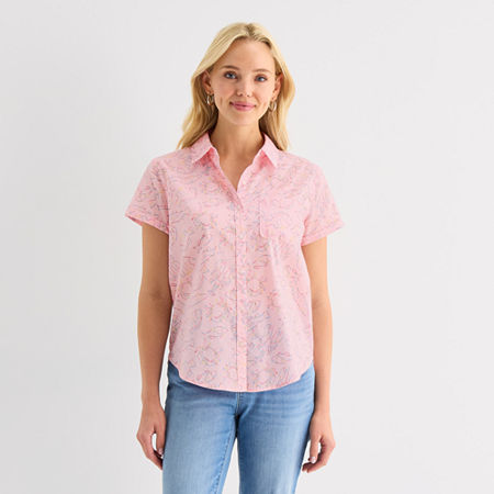 Click here for St. Johns Bay Womens Short Sleeve Regular Fit Butt... prices