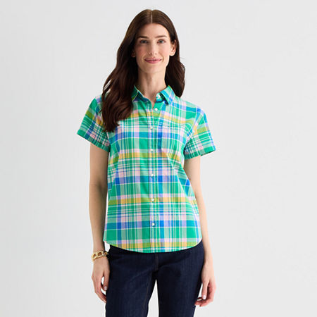 Click here for St. Johns Bay Womens Short Sleeve Regular Fit Butt... prices