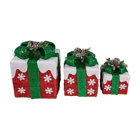 Click here for Northlight Set Of 3 Lighted Red With White Snowfla... prices