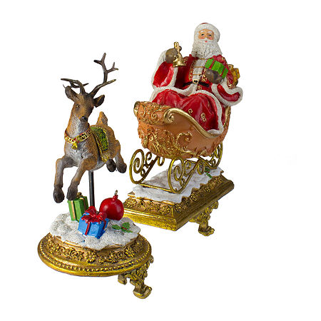 Northlight Gold Santa And Reindeer Glittered 9.5in 3-pc. Christmas Stocking Holder  One Size  Yellow