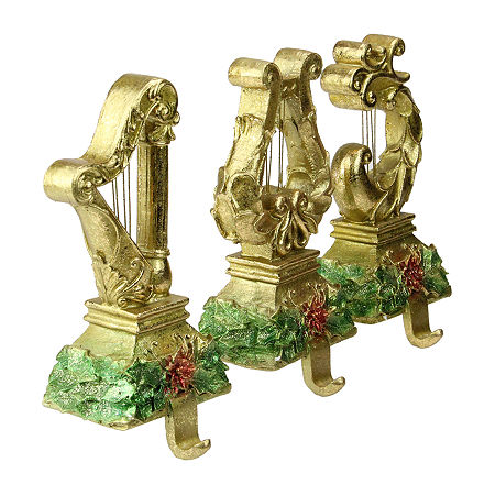 Northlight Glittered Gold Harp 7in 3-pc. Christmas Stocking Holder  One Size  Yellow