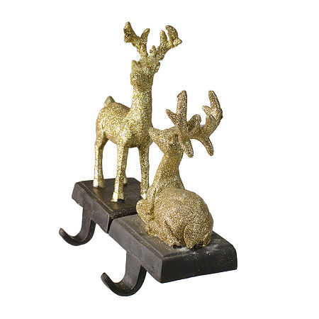 Northlight Gold Reindeer Glittered 8.5in 2-pc. Christmas Stocking Holder  One Size  Yellow