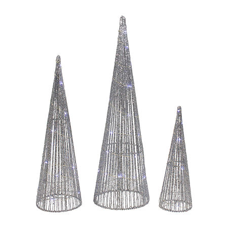 Click here for Northlight Set Of 3 Led Lighted Silver Glitter Con... prices