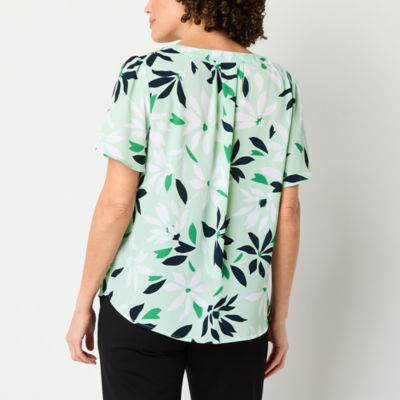 Liz Claiborne Womens Split Crew Neck Short Sleeve Blouse - JCPenney