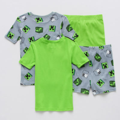 Boys Minecraft Crew Neck Short Sleeve 4-pc. Pajama Sets, Color: Green ...