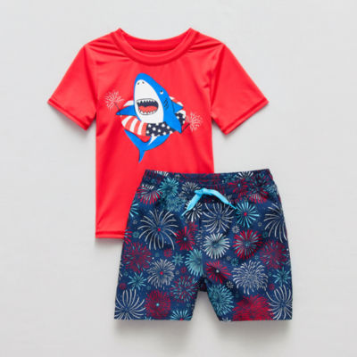 Okie Dokie Shark Boys 2-pc. Rash Guard Set, Color: Firework Fun - JCPenney