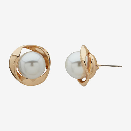 Click here for Worthington Gold Tone Simulated Pearl 19mm Stud Ea... prices