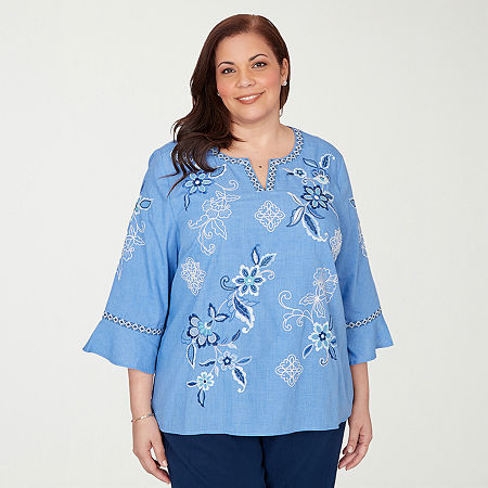 Click here for Alfred Dunner Mykonos Womens Plus Split Crew Neck... prices