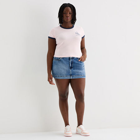 Click here for Arizona Womens Juniors Mid Rise Midi Denim Skirt... prices