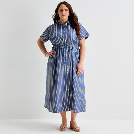 Click here for St. Johns Bay Womens-Plus Striped Midi Sweatshirt... prices