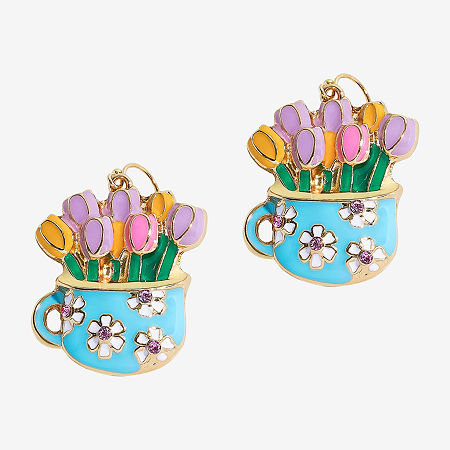 Click here for Mixit Spring Tulip Pot Womens Flower Drop Earrings... prices