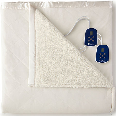Shavel Reversible Micro Flannel to Sherpa Electric Blanket  Queen - Ivory