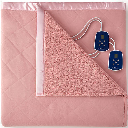 Shavel Reversible Micro Flannel to Sherpa Electric Blanket  Full - Frosted Rose