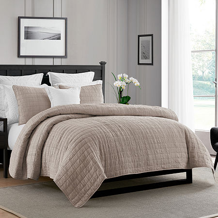 Cathay Home Inc. Enzyme Washed Crinkle Quilt Set  Twin/Twin Xl - Mushroom
