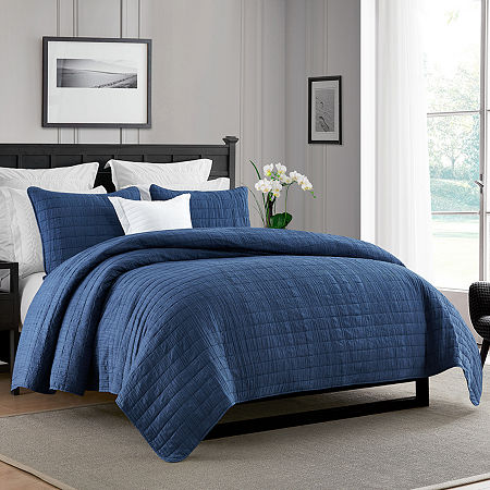 Cathay Home Inc. Enzyme Washed Crinkle Quilt Set  Twin/Twin Xl - Navy