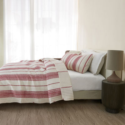 Linery Farmhouse Stripe Reversible Quilt Set EC700920, Color: Red ...