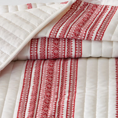 Linery Farmhouse Stripe Reversible Quilt Set EC700920, Color: Red ...