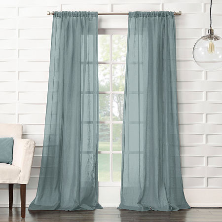 Silvia Crushed Texture Semi-Sheer Rod Pocket Curtain Panel - Harbor Blue