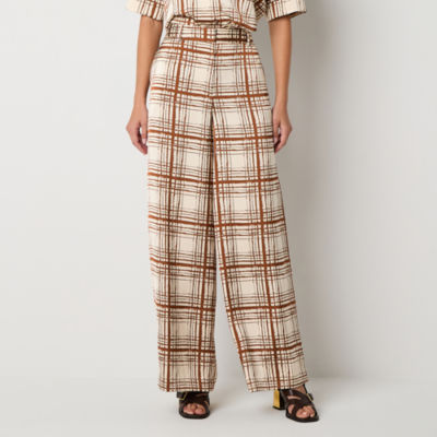 Worthington Womens Wide Leg Trouser, Color: Drawn Plaid - JCPenney