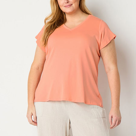 Liz Claiborne Womens V Neck Short Sleeve Plus T-Shirt  4x  Orange