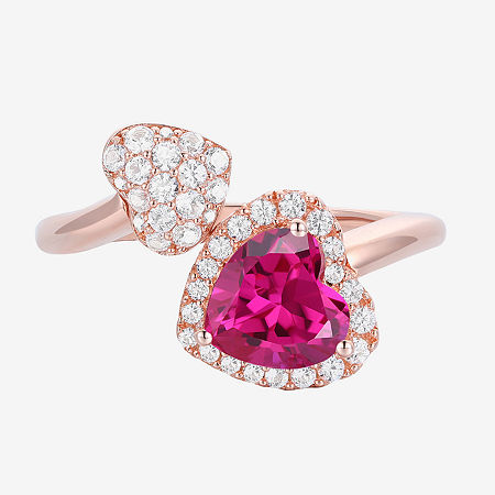 Click here for Gemstone 14K Rose Gold Over Silver Heart Halo Bypa... prices
