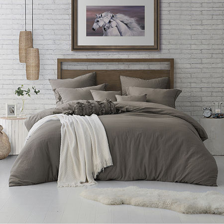 Cathay Home Inc. Microfiber Washed Crinkle Duvet Cover Set  Twin/Twin Xl - Driftwood