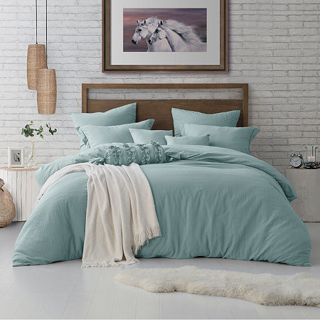 Cathay Home Inc. Microfiber Washed Crinkle Duvet Cover Set  King/California King - Dusty Mint