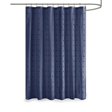 Intelligent Design Brooklyn Pom Pom Shower Curtain  70 x 72 - Navy