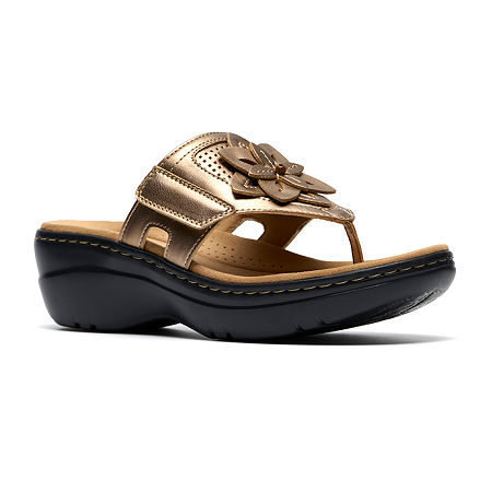 Clarks Womens Collection Round Toe Sandals - Gold Metallic