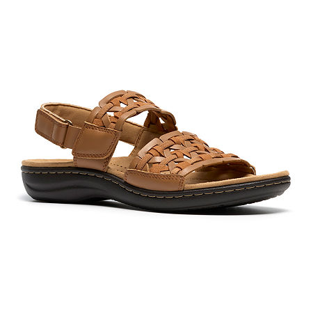 Clarks Womens Collection Laurieann Lily Round Toe Sandals - Tan Leather