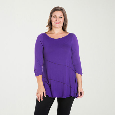24seven Comfort Apparel Plus Size Ruched Sleeve Swing Tunic Top - Purple