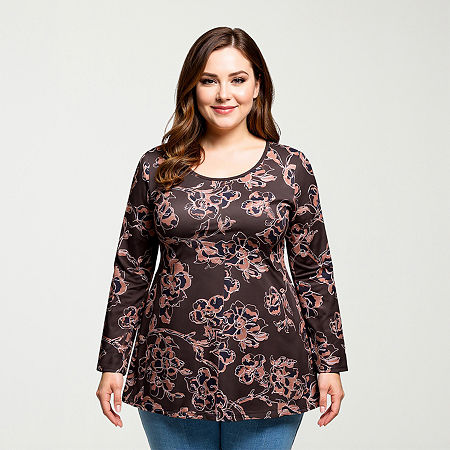 Click here for 24seven Comfort Apparel Plus Size Brown Floral Pri... prices