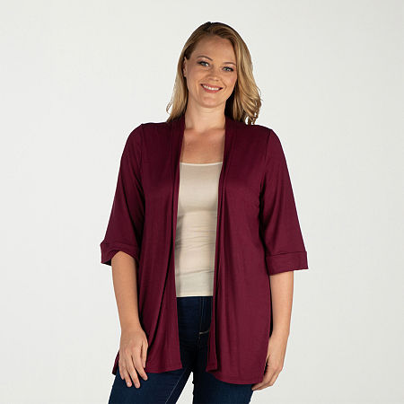 Plus Size 24/7 Comfort Apparel Elbow Sleeve Open Front Cardigan