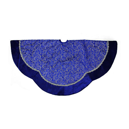 Northlight Royal and Swirl Christmas Tree Skirt with Scalloped Trim - Blue