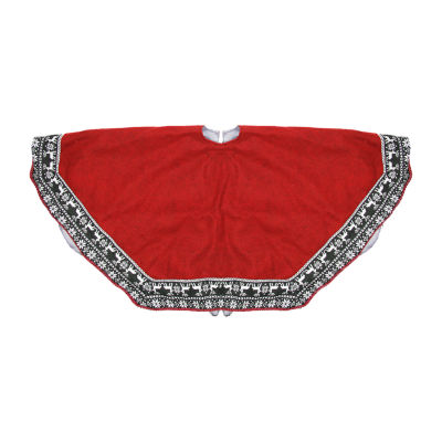 50'' Red Heptagon with Gray and White Snowflakes & Reindeer Knit Border ...